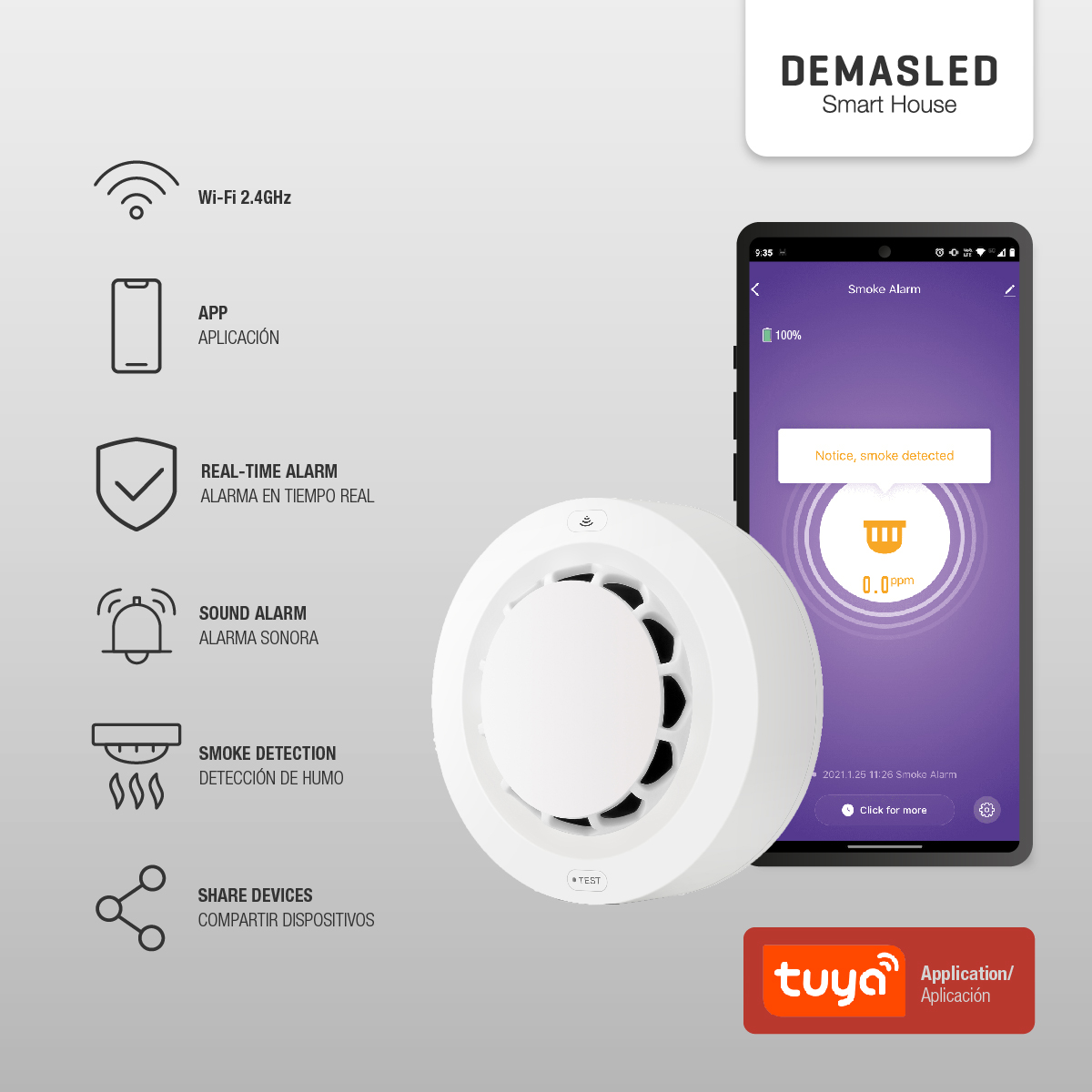 Detector Demasled Humo Fotoelectrico Smart Wifi - Persaltumseguridad.com.ar
